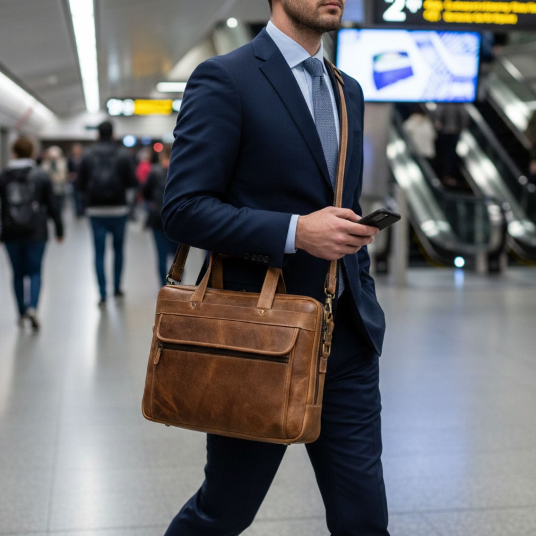 Aaron Leather Goods - Premium Tan Leather Office Bag - Aaron Leather ...